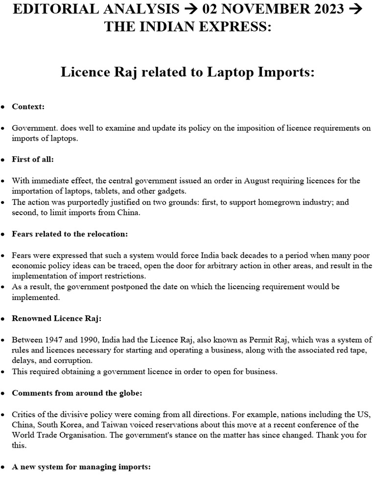Licence Raj Related To Laptop Imports | PDF | Economies