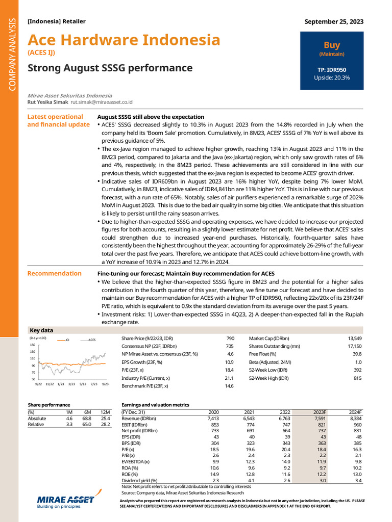 Mirae Asset Sekuritas Indonesia ACES August SSSG 10c7c19cd3 | Download Free PDF | Financial ...