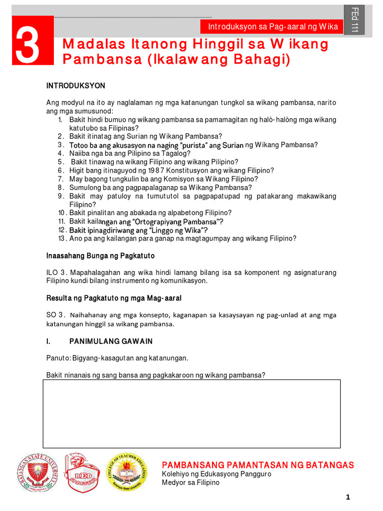 FEd 111 - Linggo 4 - Modyul 3 | PDF