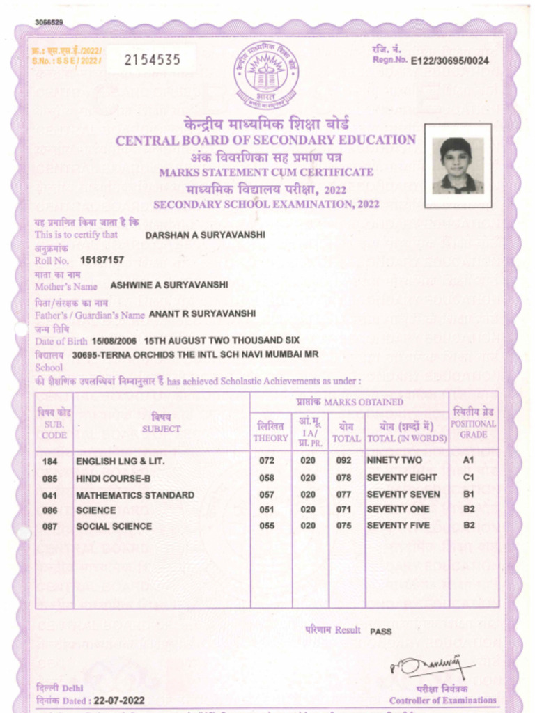 Darshan 10th Mark Sheet | PDF