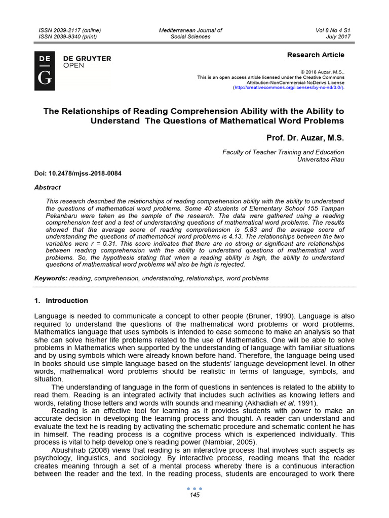 The Relationships of Reading Comprehension Ability | PDF | Reading ...