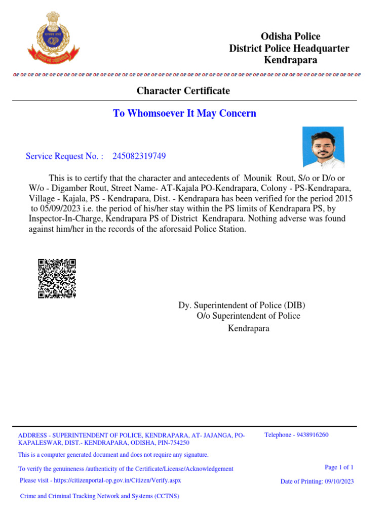 Character Certificate | PDF