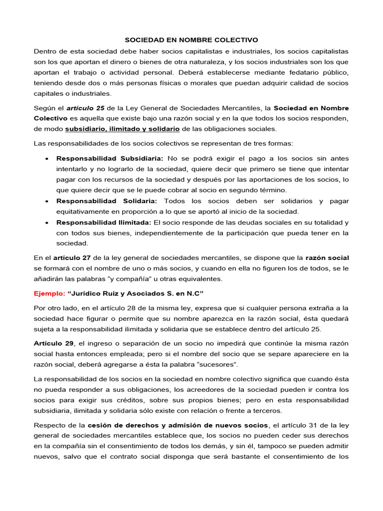 Sociedad en Nombre Colectivo | Descargar gratis PDF | Sociedad de responsabilidad limitada ...