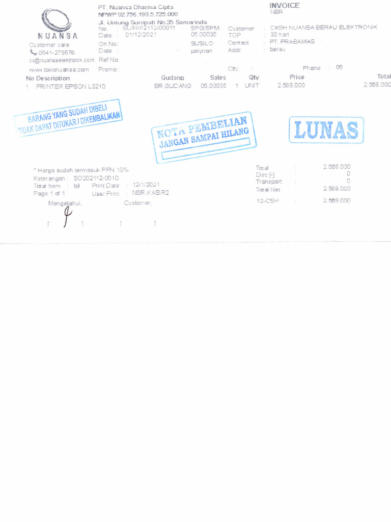 Invoice Printer Epson l3210 | PDF