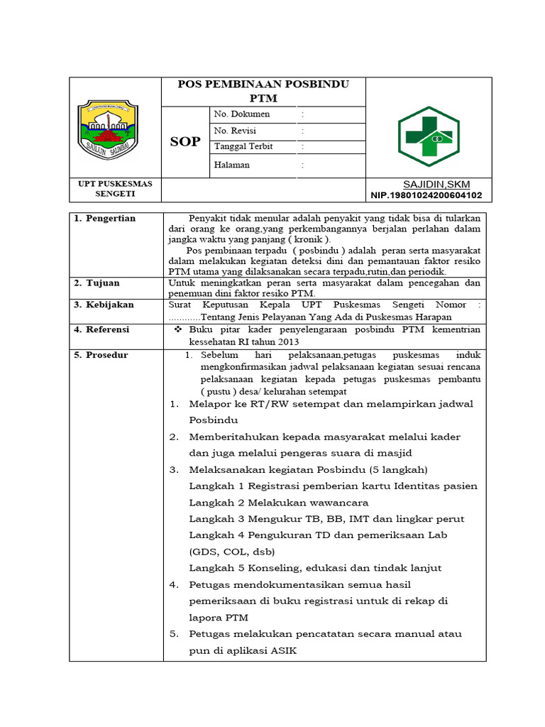 4.5.1.b SOP PEMBINAAN POSBINDU PTM | PDF | Sains & Matematika
