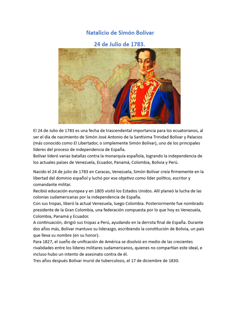 Natalicio de Simón Bolívar | PDF | Historia