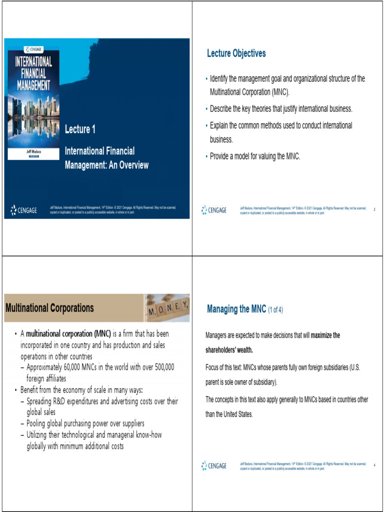 Lecture 01 - Overview | PDF | Multinational Corporation | Valuation (Finance)