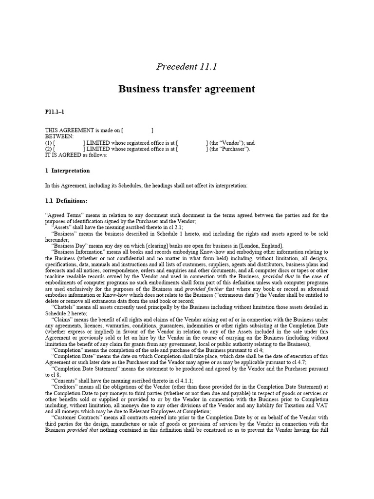 Business Transfer Agreement | PDF | Indemnity | Employment