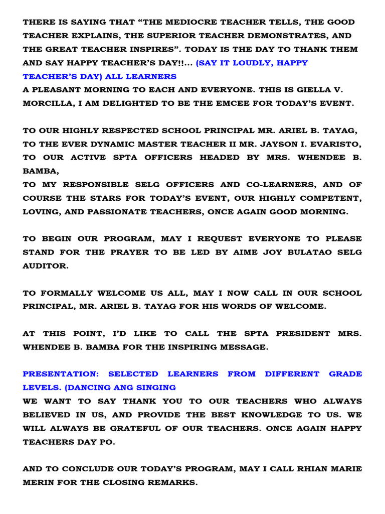 Script Teachers Day | PDF