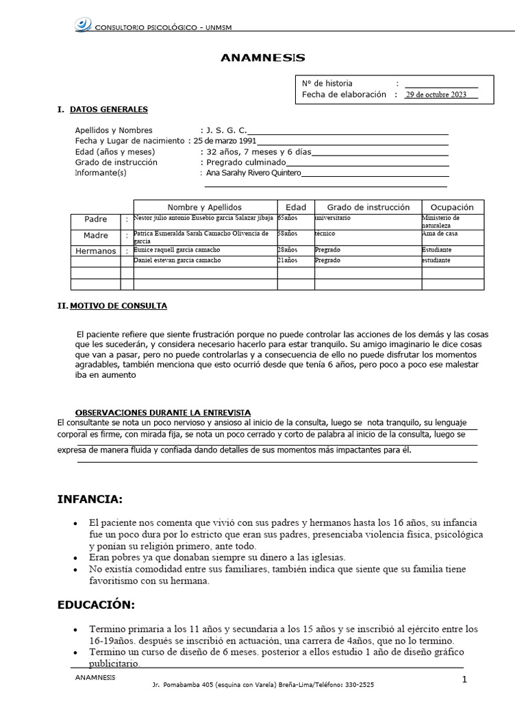 Formato de Anamnesis | PDF | Enfermedades y trastornos | Medicina CLINICA