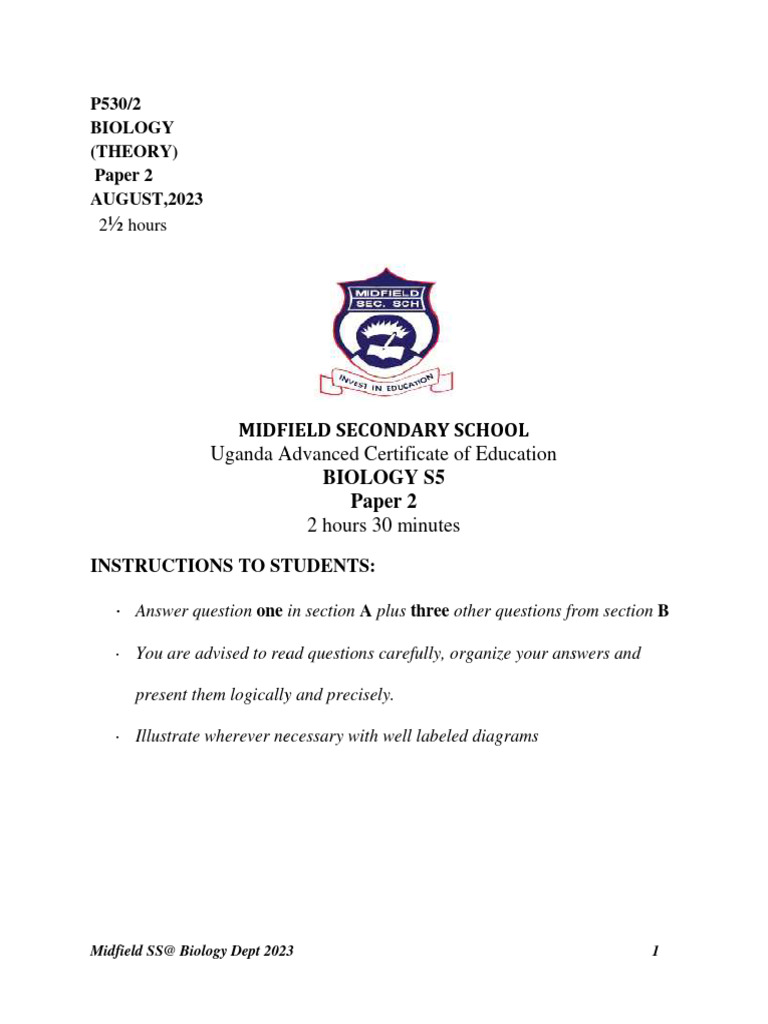 S5 Bio Paper 2 Eot2 | PDF | Biology | Osmosis