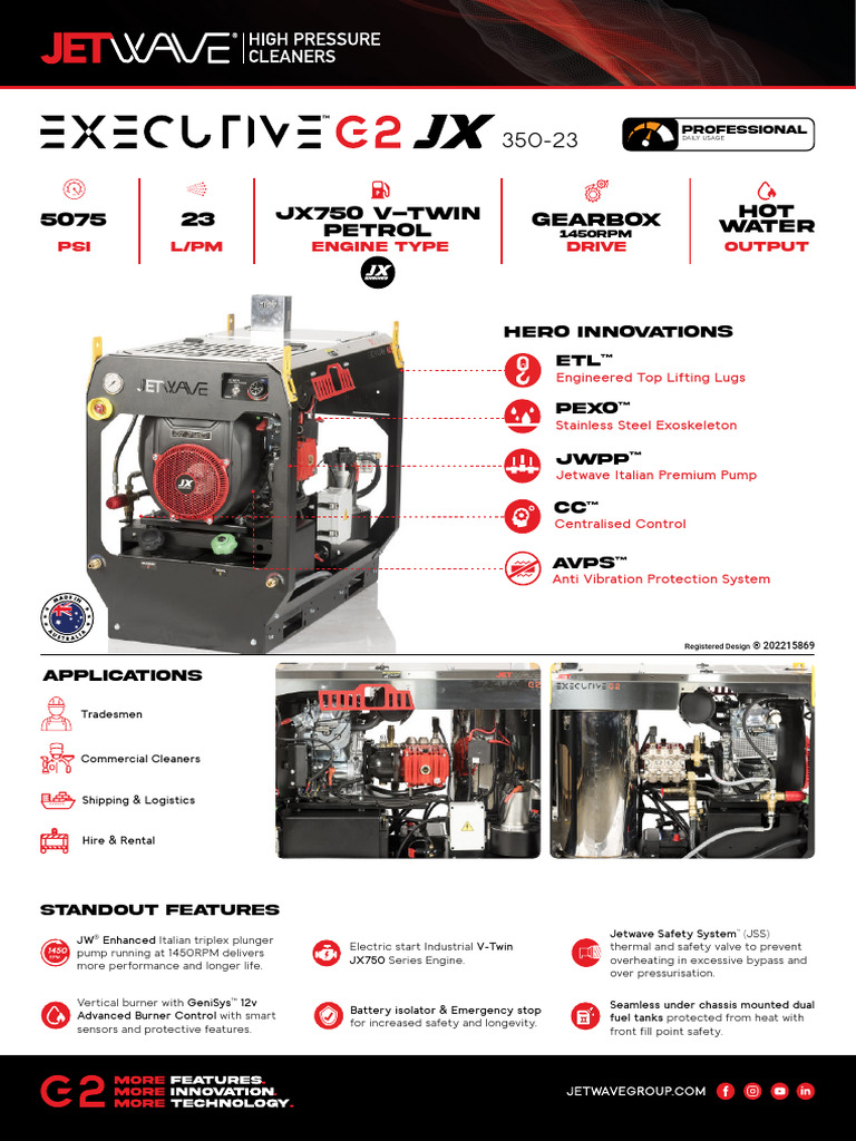 Jetwave Executive G2 JX 350 23 Product Sheet 2023 | PDF | Pump | Engines