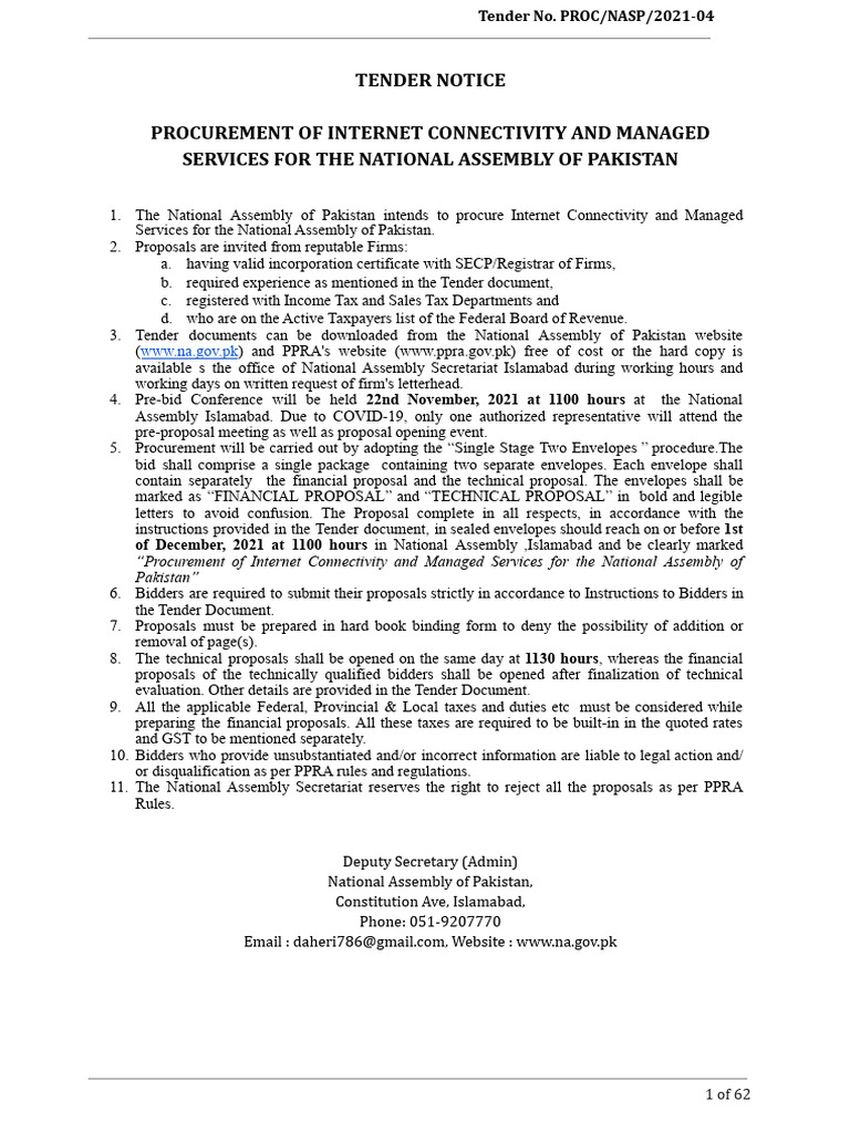 Goods RFP Template (Internet Connectivity Managed Services For The National Assembly of Pakistan ...