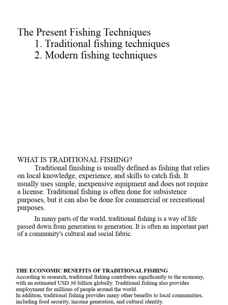 The Present Fishing Techniques | PDF | Fish And Humans | Fish