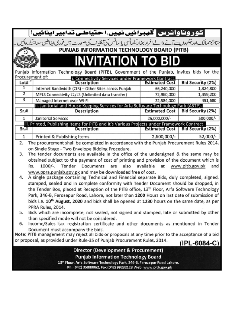 Tender - Doc - Bandwidth 122072020 1 - 22 Jul 20 | PDF | Prices | Procurement