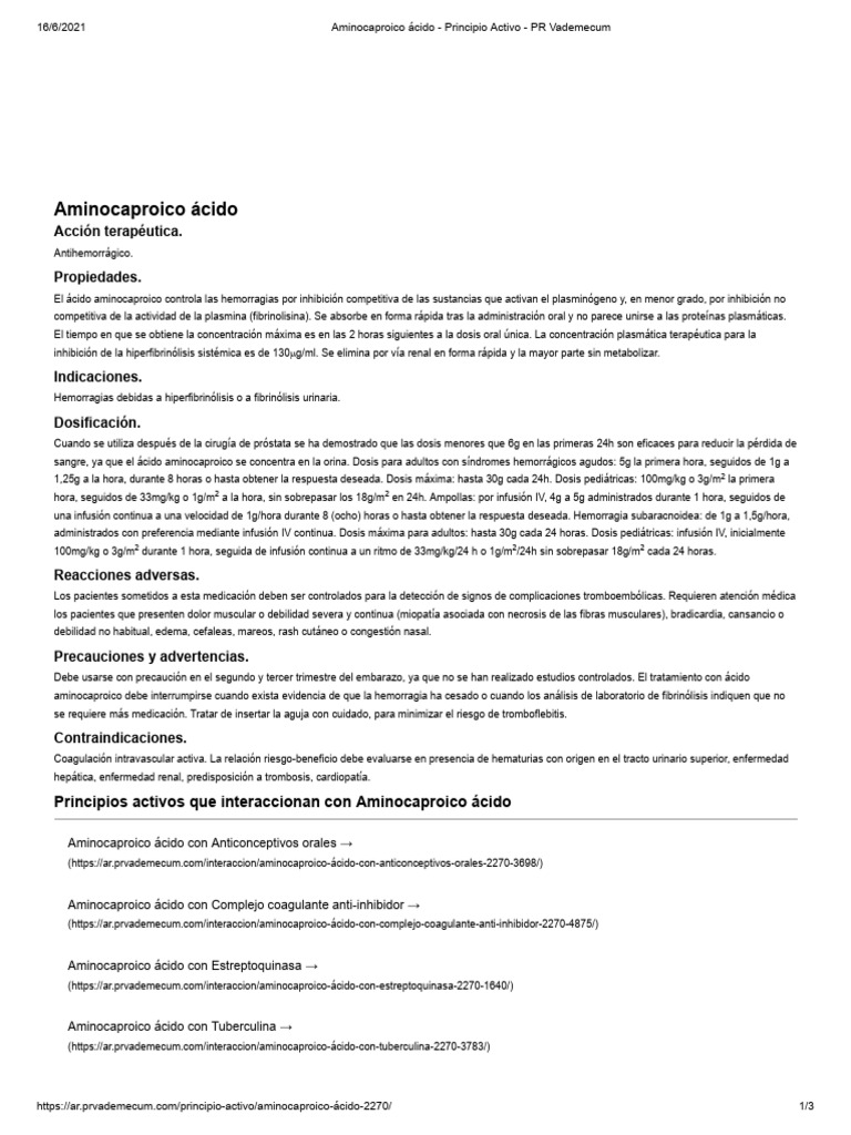 Aminocaproico Acido - Amicar | PDF | Enfermedades y trastornos | Medicina