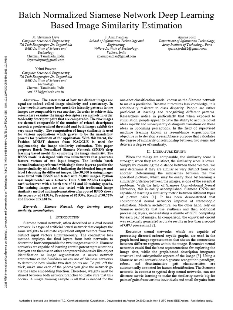 Batch Normalized Siamese Network for Image Similarity | PDF ...