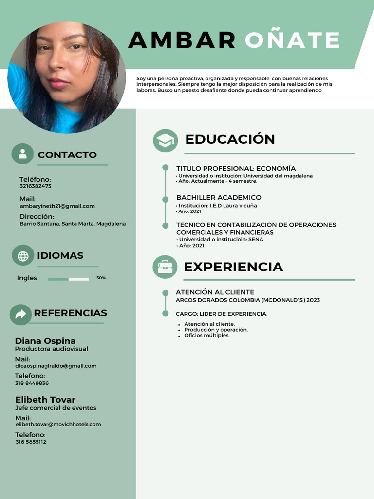 CV de Ambar Oñate: Economía y Atención al Cliente | PDF