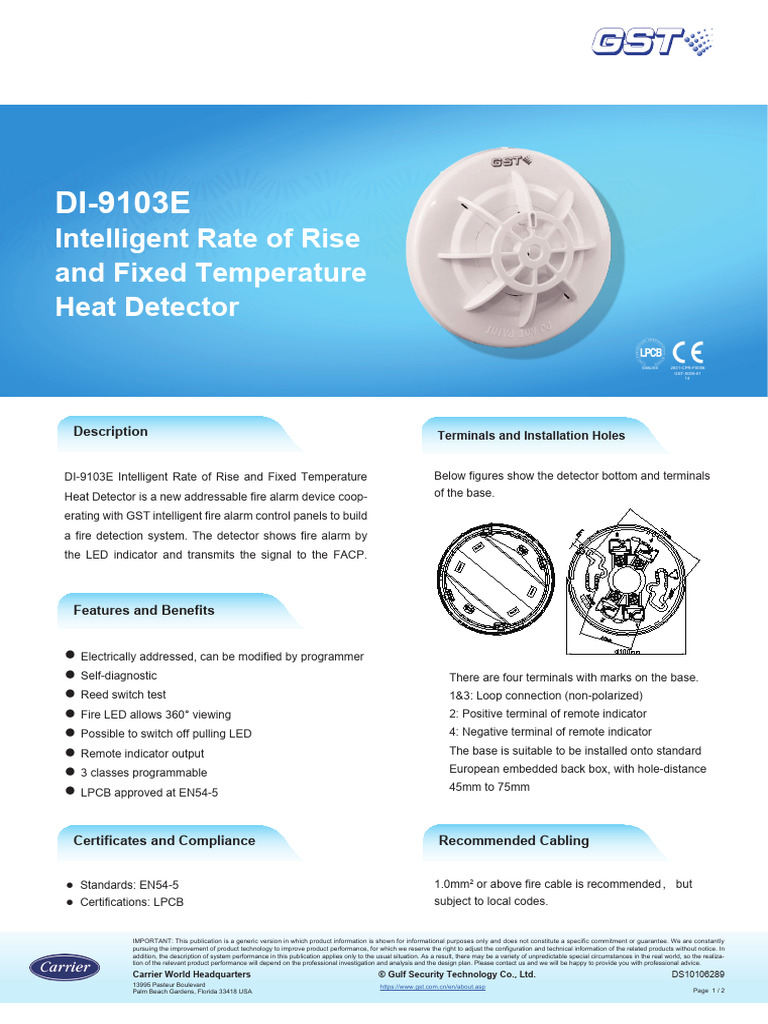 DI-9103E - Addressable ROR & FIX Heat Detector | PDF | Electrical ...