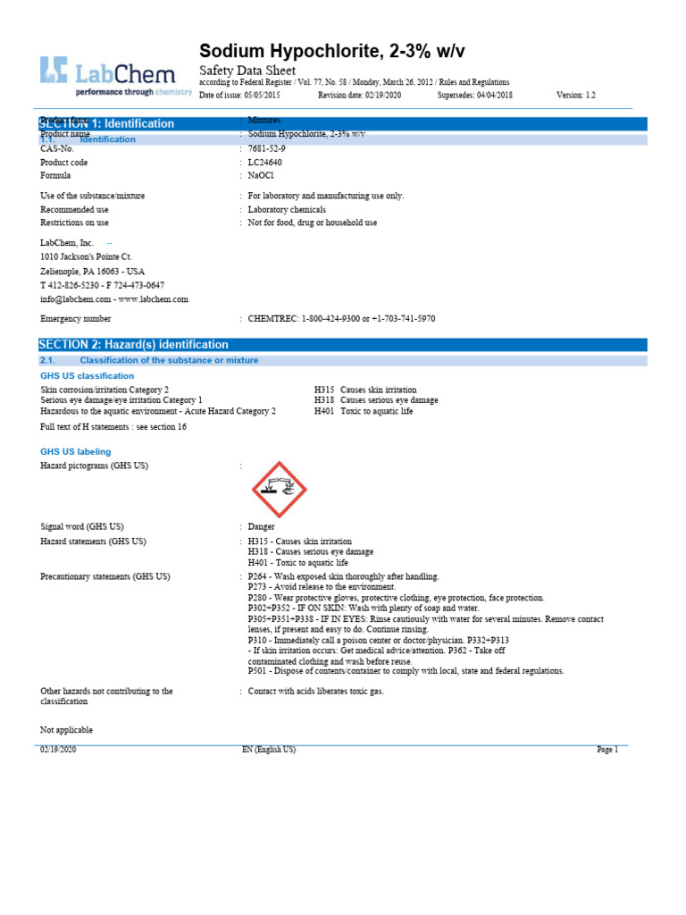 Msds 1 | PDF | Toxicity | Materials