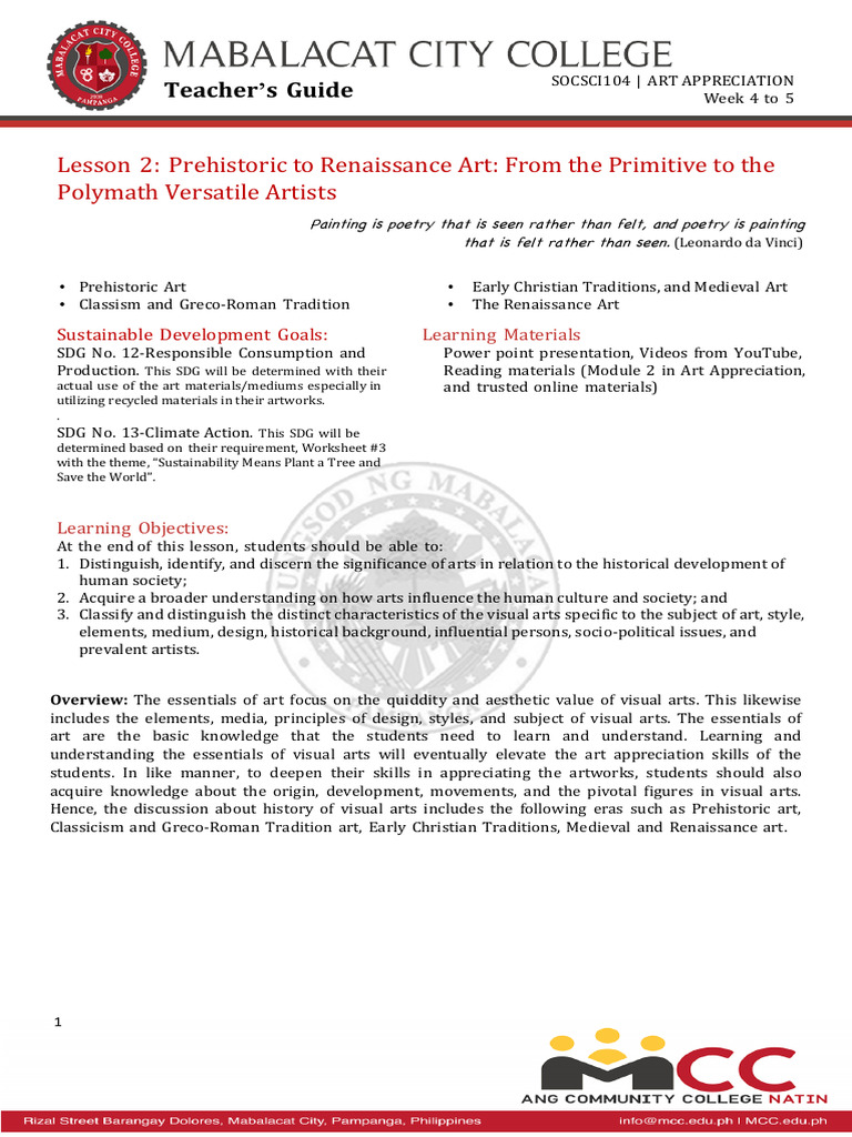 Lesson 2-Art Appreciation | PDF | Leonardo Da Vinci | Michelangelo