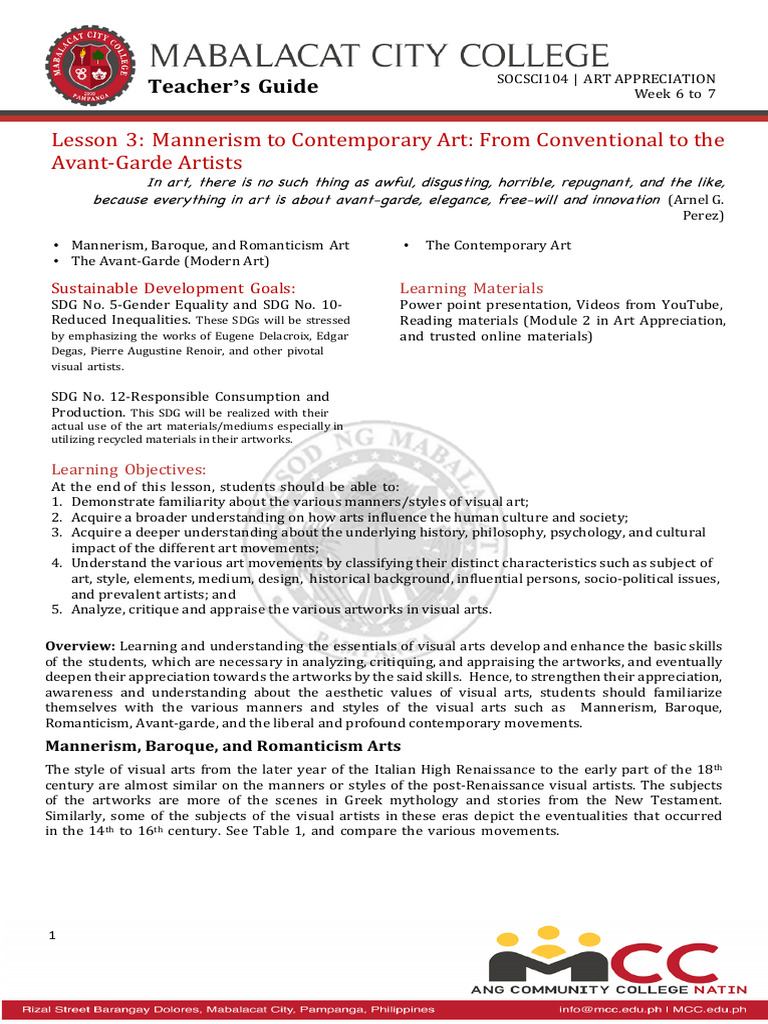 Lesson 3-Art Appreciation | PDF | Impressionism | Art Movements