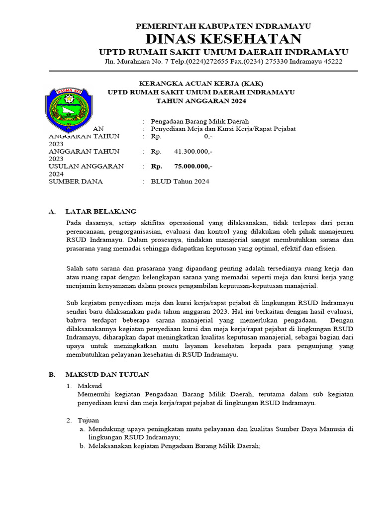 Kak-Belanja Penyediaan Kursi Meja Pejabat | PDF | Pengelolaan Keuangan & Uang | Teknologi & Rekayasa