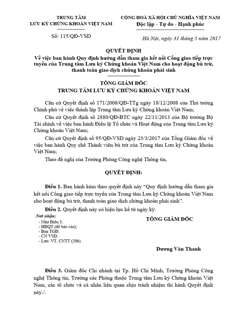 2017 05 31 Quy Dinh 115 - Tham Gia Ket Noi STP Cho Nghiep Vu Phai Sinh - Checked | PDF