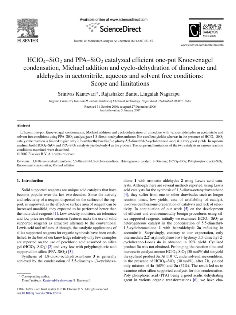 HClO 4 SiO 2 and PPA SiO 2 Catalyzed Eff | PDF | Catalysis | Thin Layer ...