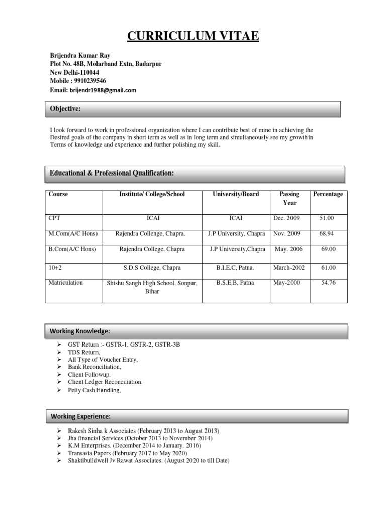 Accountant - CA Firm - Delhi - Bijendra KR Ray | PDF