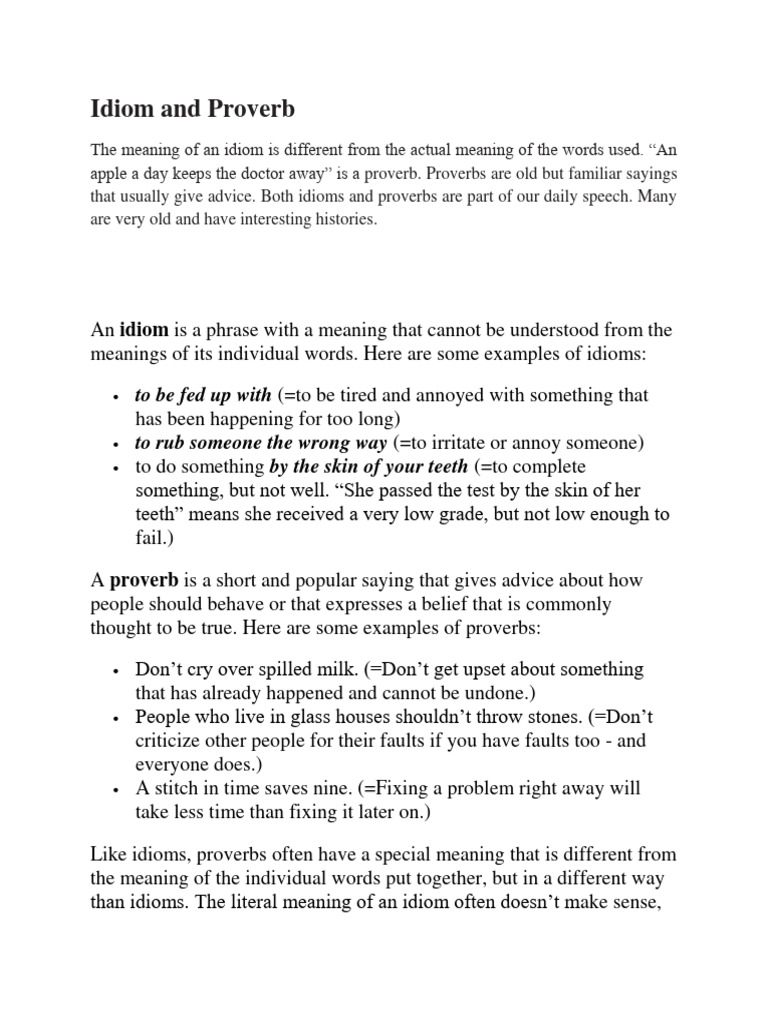 Idiom and Proverb | PDF | Language Arts & Discipline