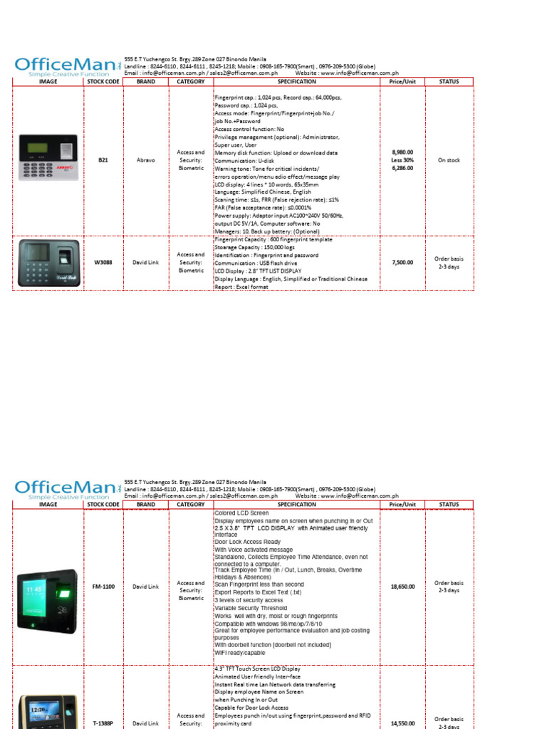 Biometric Access Control Systems for Sale | PDF | Biometrics | Personal ...