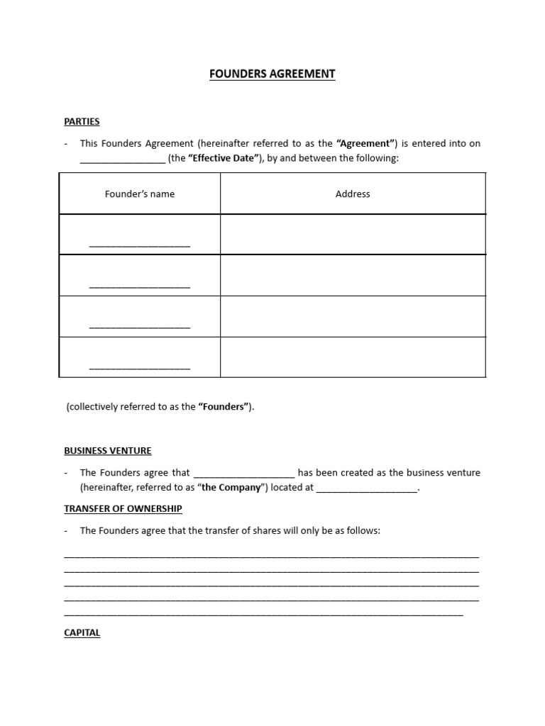 Founders Agreement Template | Download Free PDF | Mediation | Civil Law ...