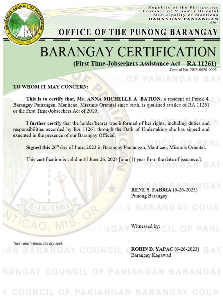 First Time Jobseekers Certification | PDF | Government | Justice