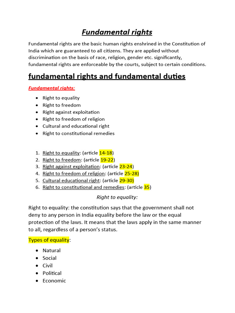 Fundamental Rights and Fundamental Duties | PDF | Writ | Social Equality