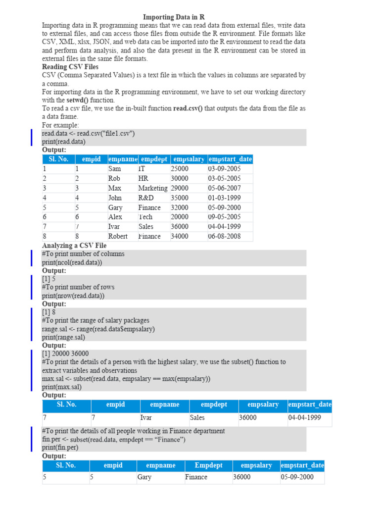 Importing Data in R | PDF | Comma Separated Values | Software