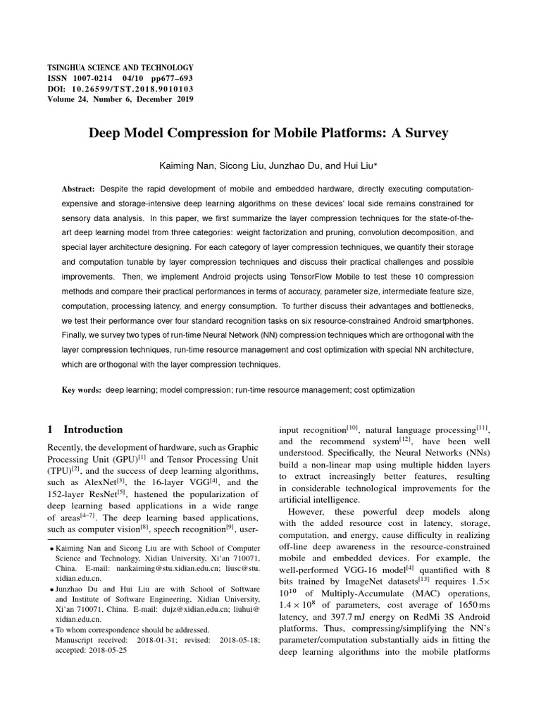 Deep Model Compression For Mobile Platforms A Survey | PDF | Deep Learning | Data Compression