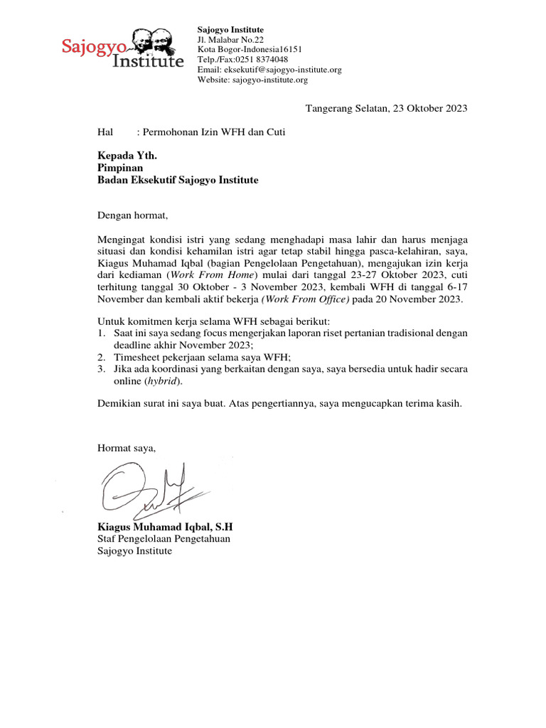 Surat Pengajuan WFH Dan Cuti Melahirkan | PDF