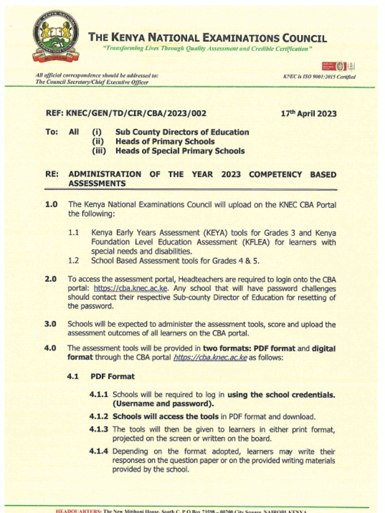Knec Circular SBA 2023 | PDF