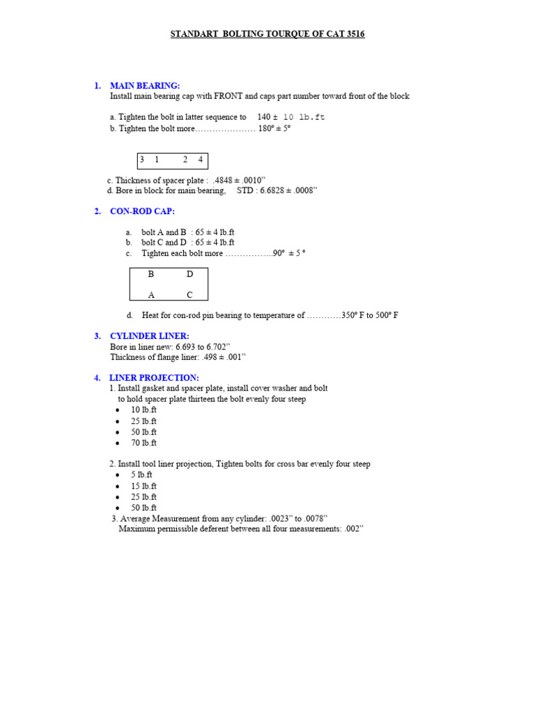 CAT 3516 Engine Torque Specifications | PDF | Bearing (Mechanical ...
