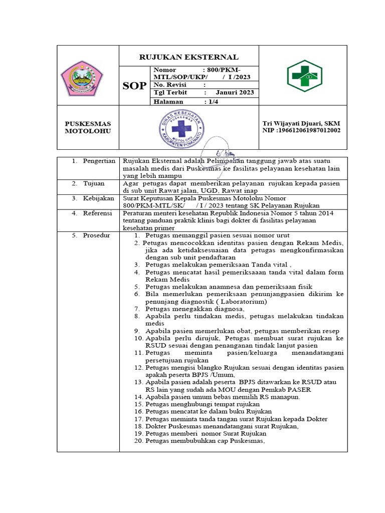 Eksternal Rujukan Sop | PDF