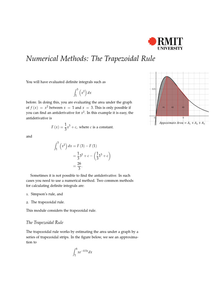 NumericalMethods TrapezoidalRule | PDF | Integral | Calculus