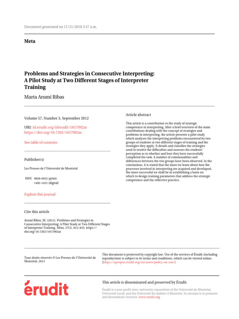 Problems in Interpreting | PDF | Translations | Expert