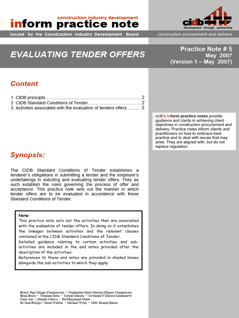 Evaluating Tender Offers Download Free Pdf Procurement Risk