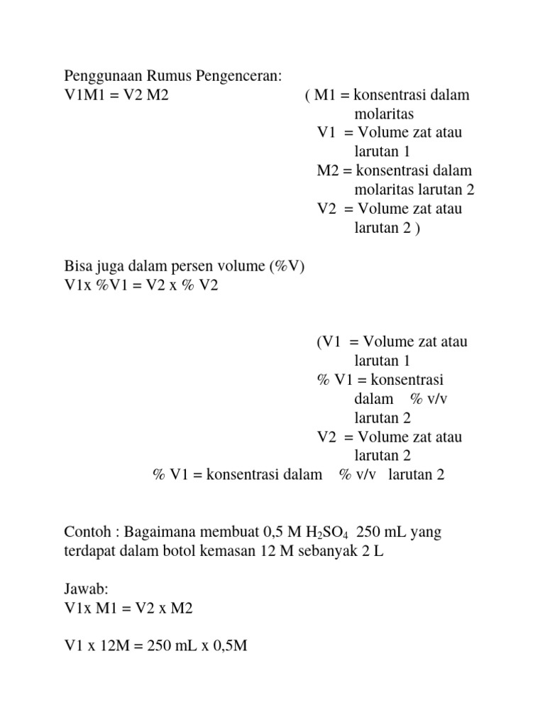Rumus dan Contoh Pengenceran Larutan | PDF