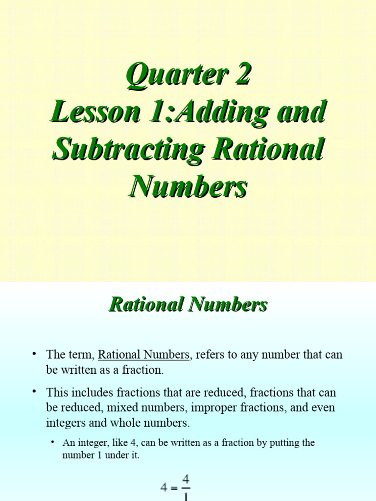 Adding and Subtracting Rational Numbers | PDF | Numbers | Mathematical ...