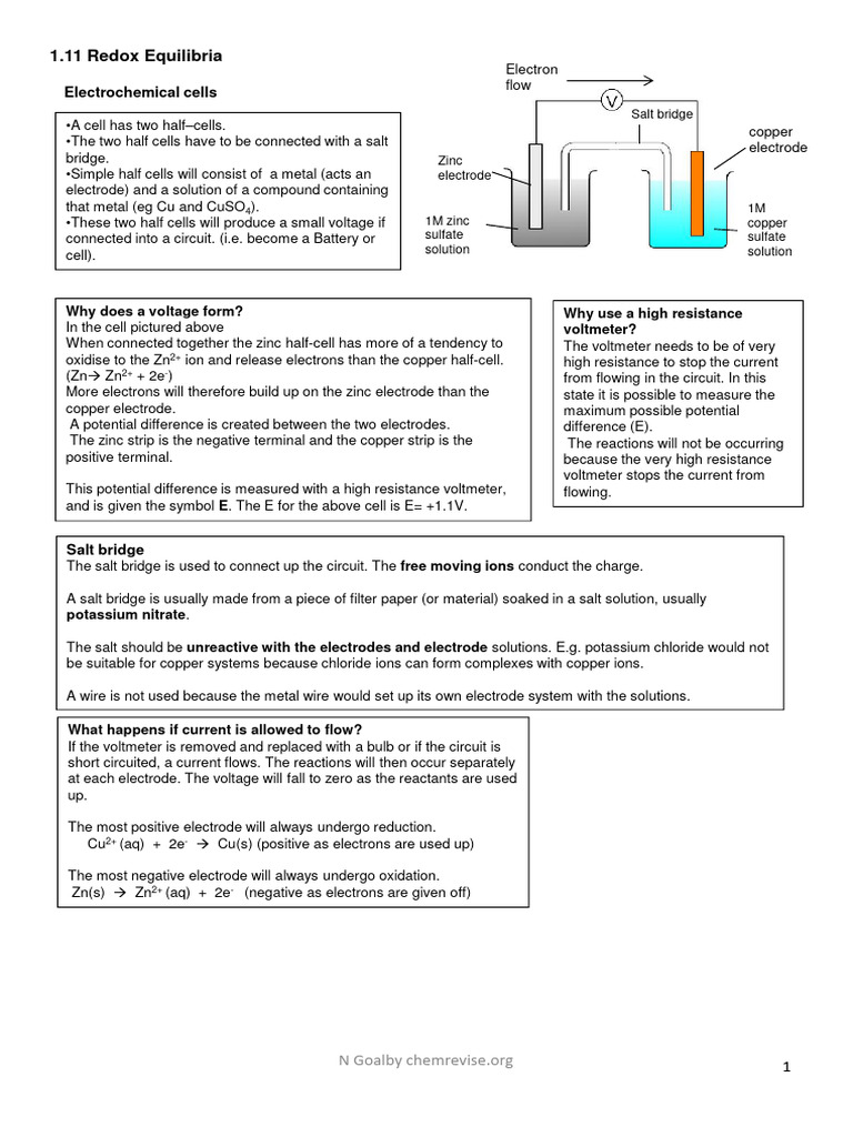 Electrochemical Cells & Redox Equilibria | PDF | Science & Mathematics | Technology & Engineering