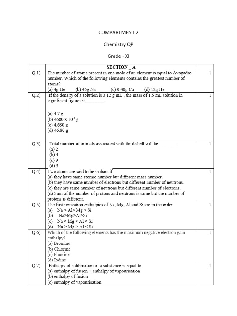 Compartment 2 Chem QP | PDF | Chemical Polarity | Chemical Compounds