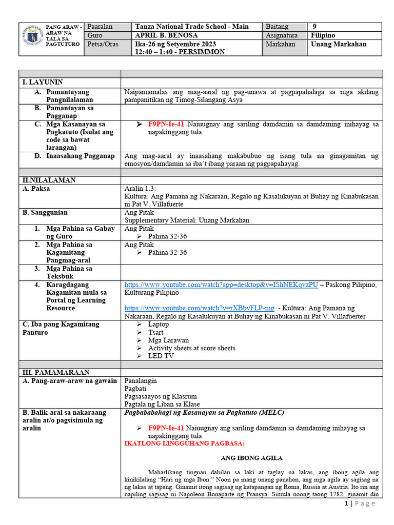 DLP Aralin-1 3 Benosa | PDF