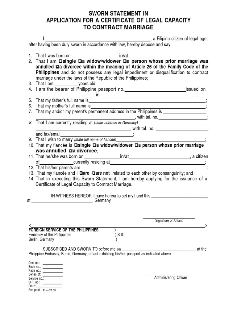 LCCM Ehefähigkeitzeugnis Rev Nov2022 | PDF | Annulment | Marriage